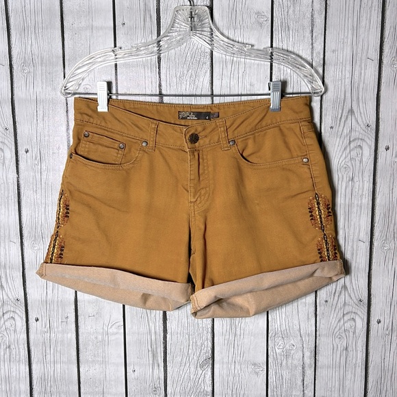 Prana | Shorts | Prana Kara Mustard Yellow Low Rise Embroidered Raw Hem ...